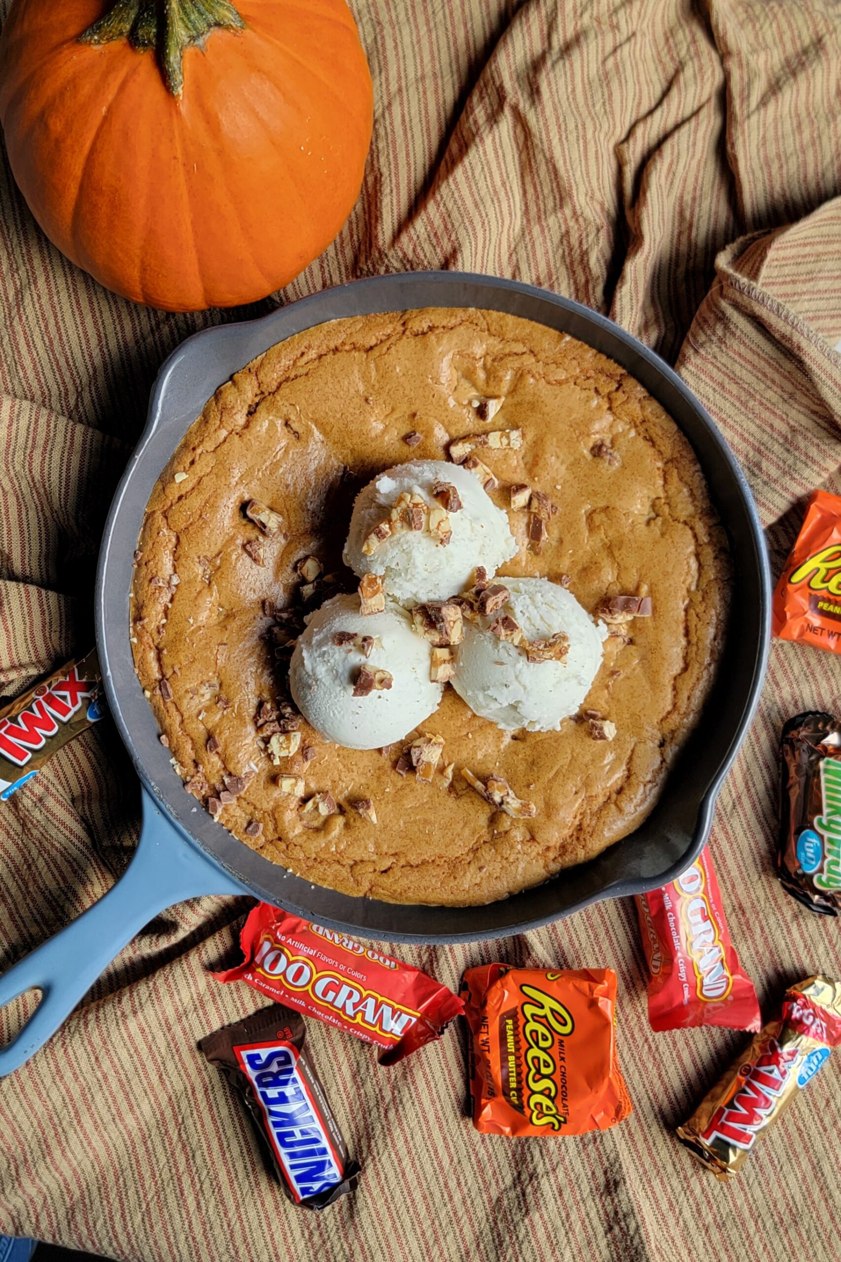 Halloween Candy Skillet Blondie - Tina Zaccardi Bakes
