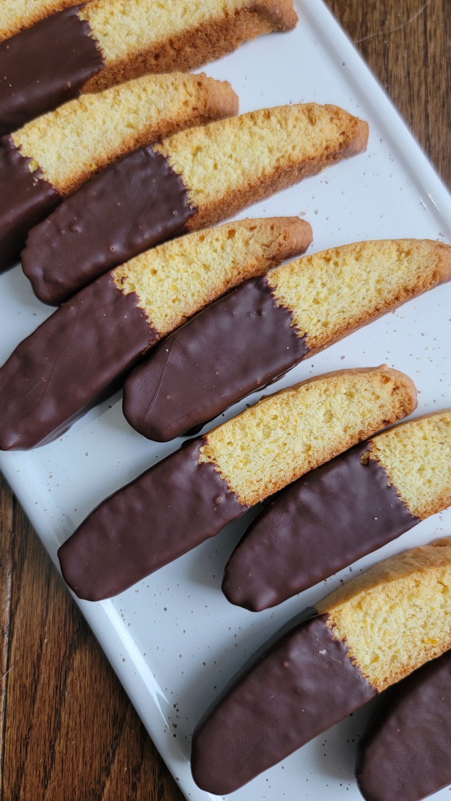 Classic Orange Biscotti Dipped in Dark Chocolate - Tina Zaccardi Bakes